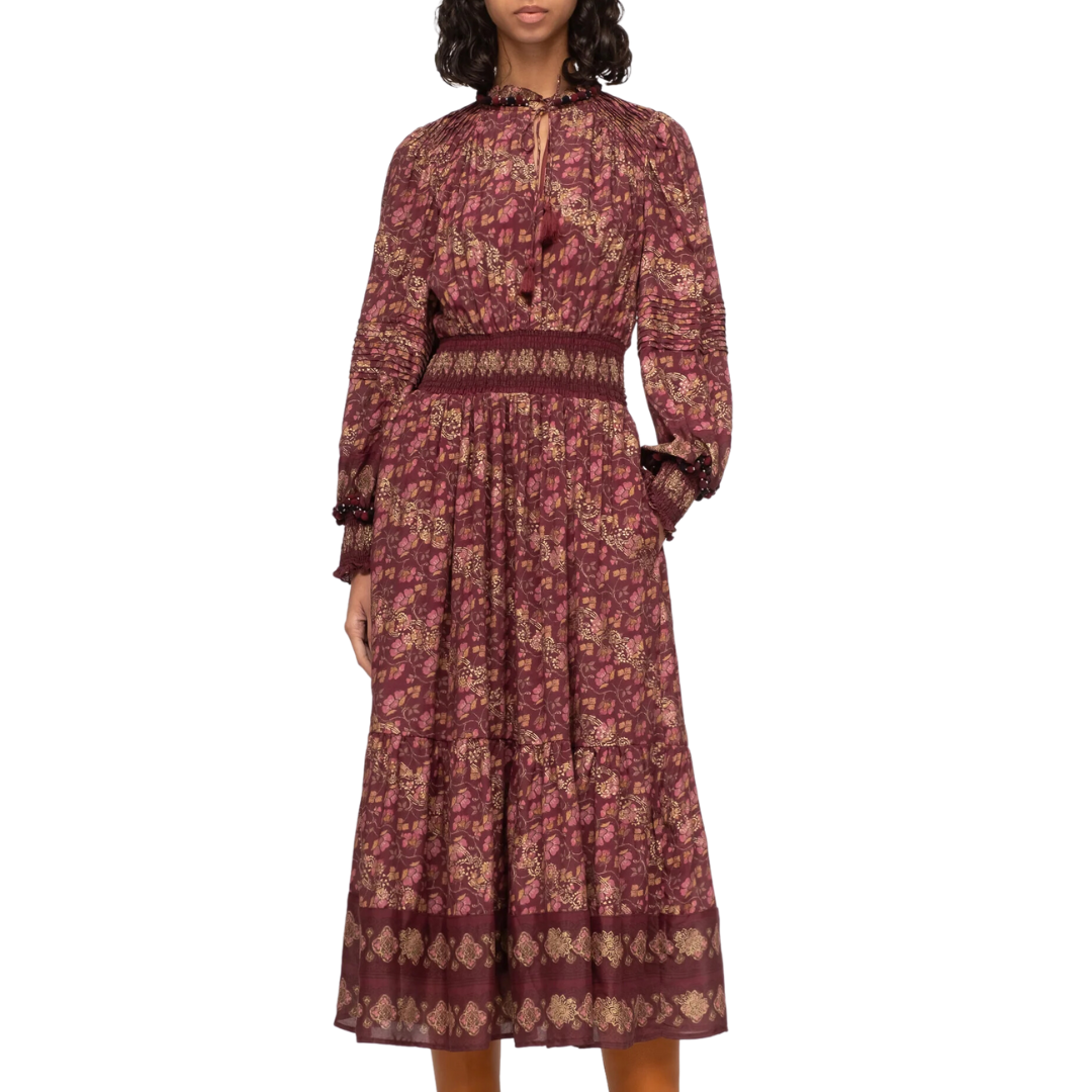 Sea New York Giulia Long Sleeve Dress in Maroon