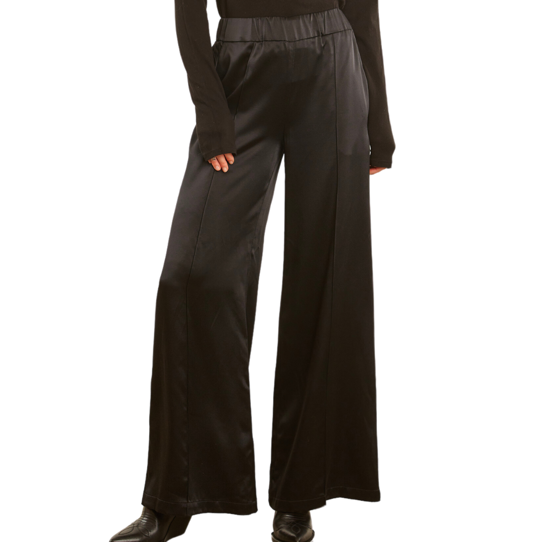 SPRWMN Silk Wide Leg Pintuck Pants in Black