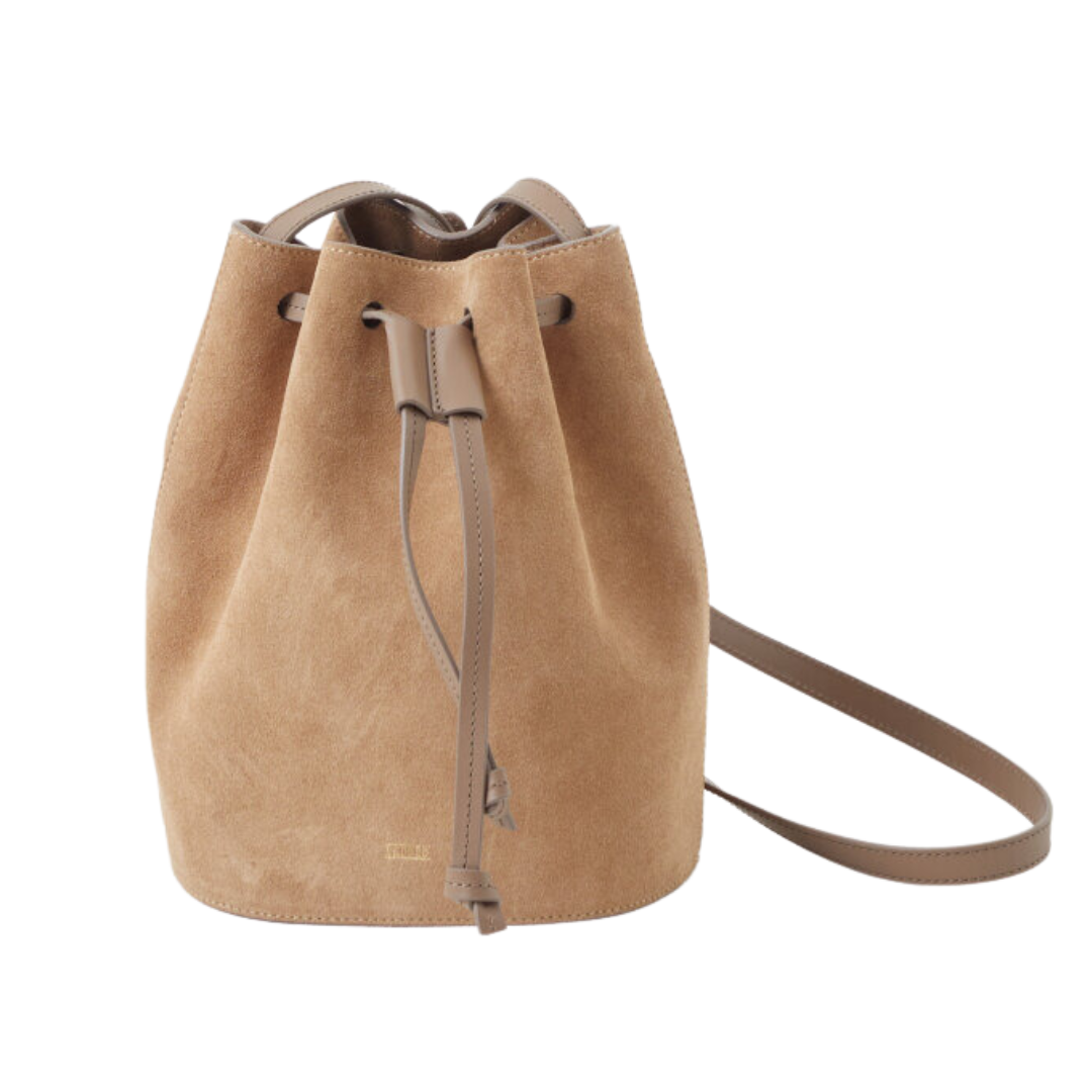 Closed Suede Bucket Bag in Reed Beige