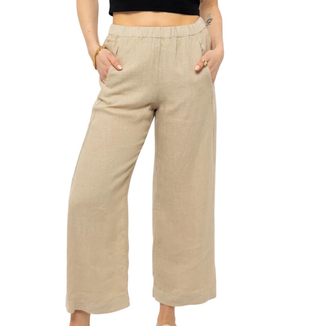 Velvet Lola Linen Pant in Biscuit