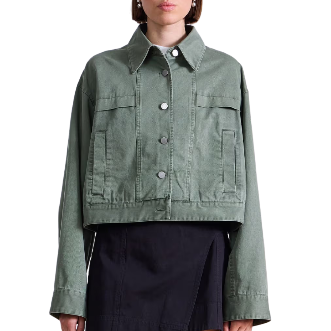 Cropped Trapeze Jacket in Thyme