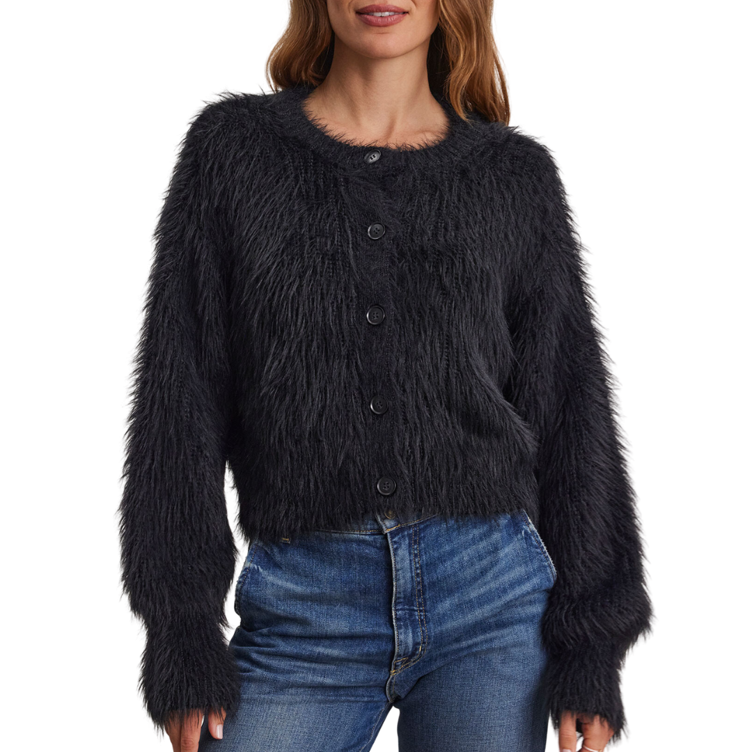 Velvet Holland Feather Yarn Cardigan in Black