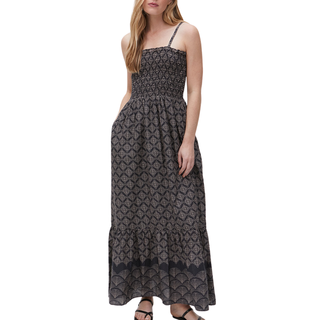 Michael Stars Alejandra Smocked Maxi Dress in Black Combo