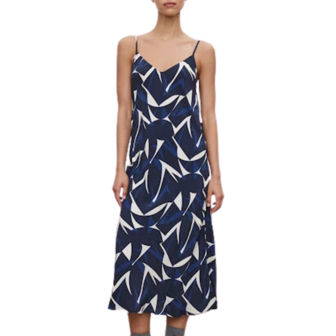 Velvet Perry Dress in Navy/Ecru