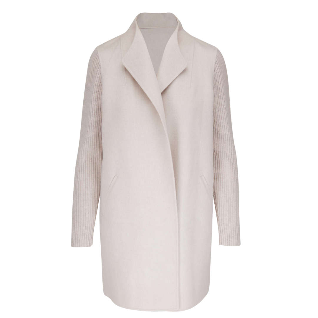 Kinross Cashmere Rib Sleeve Coat in Birch