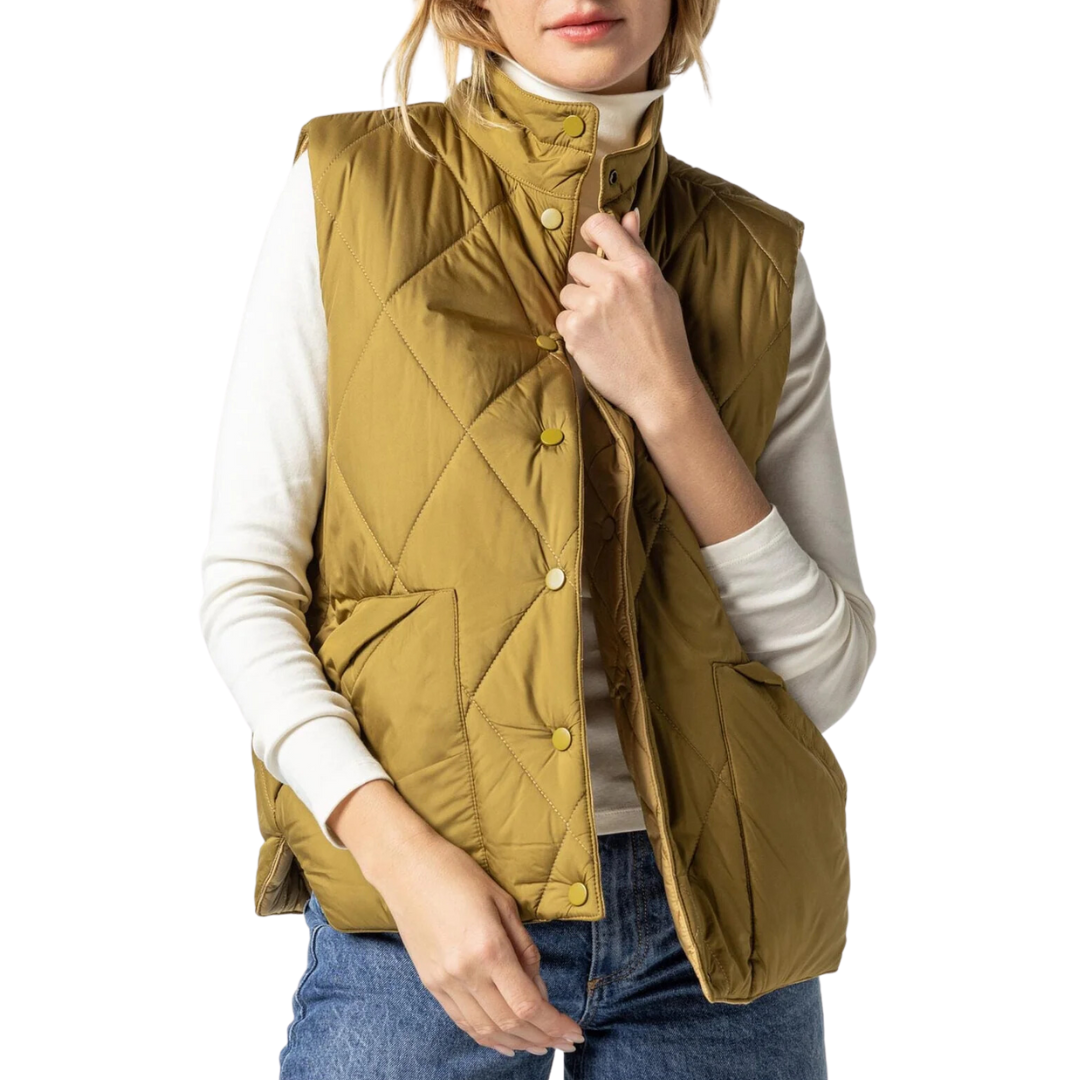 Lilla P Reversible Snap Front Vest in Antique Gold