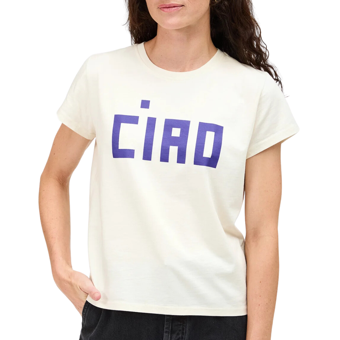 Classic Tee in Cream w/ Royal Blue Block Ciao