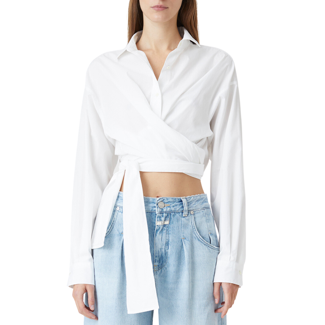 Closed Cropped Wrap Blouse in White