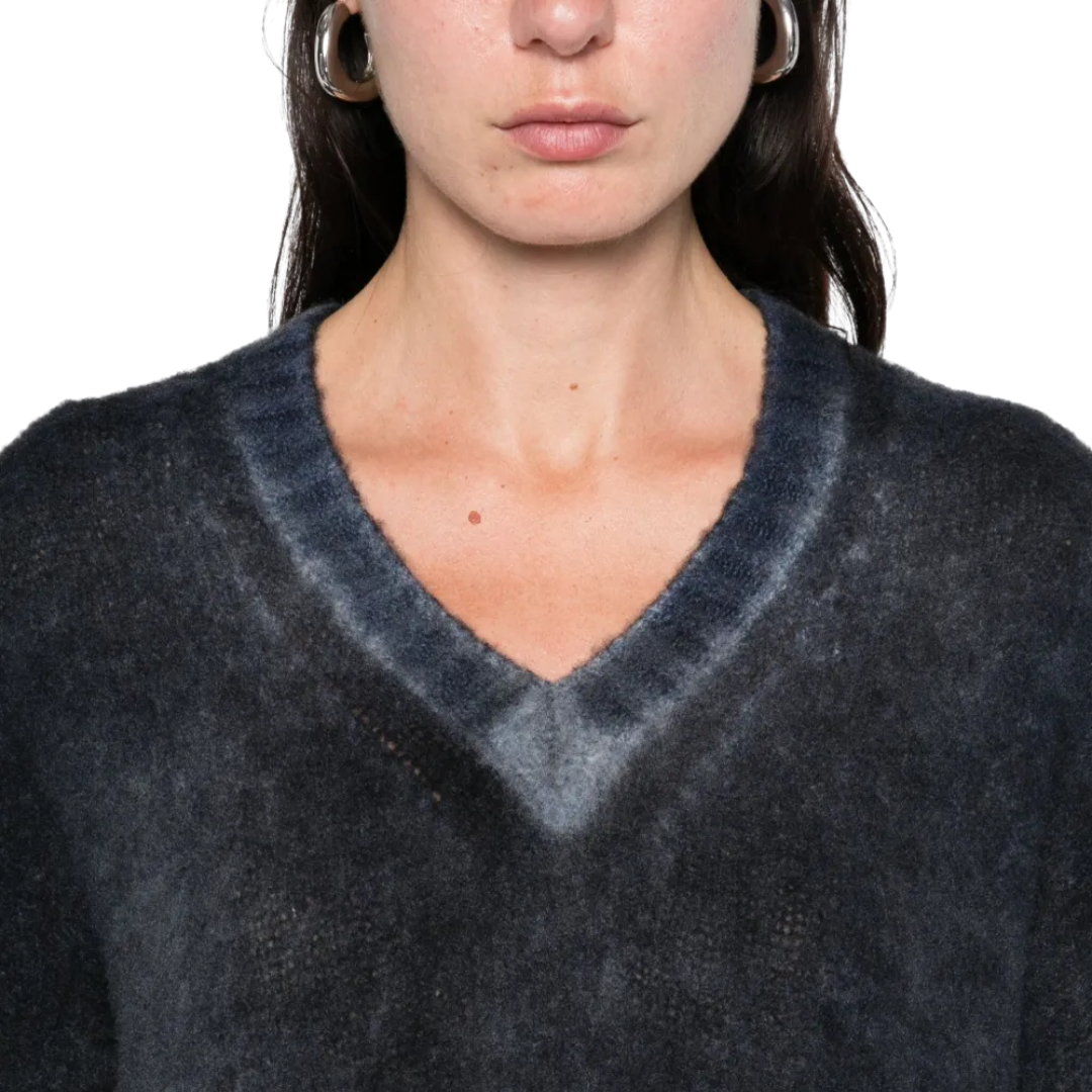 Hand Painted Cropped V Neck in Midnight